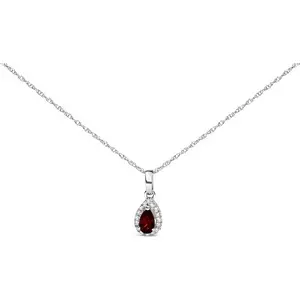 HAUS OF BRILLIANCE 10k White Gold Gemstone And Diamond Pendant Necklace - Red Garnet | White